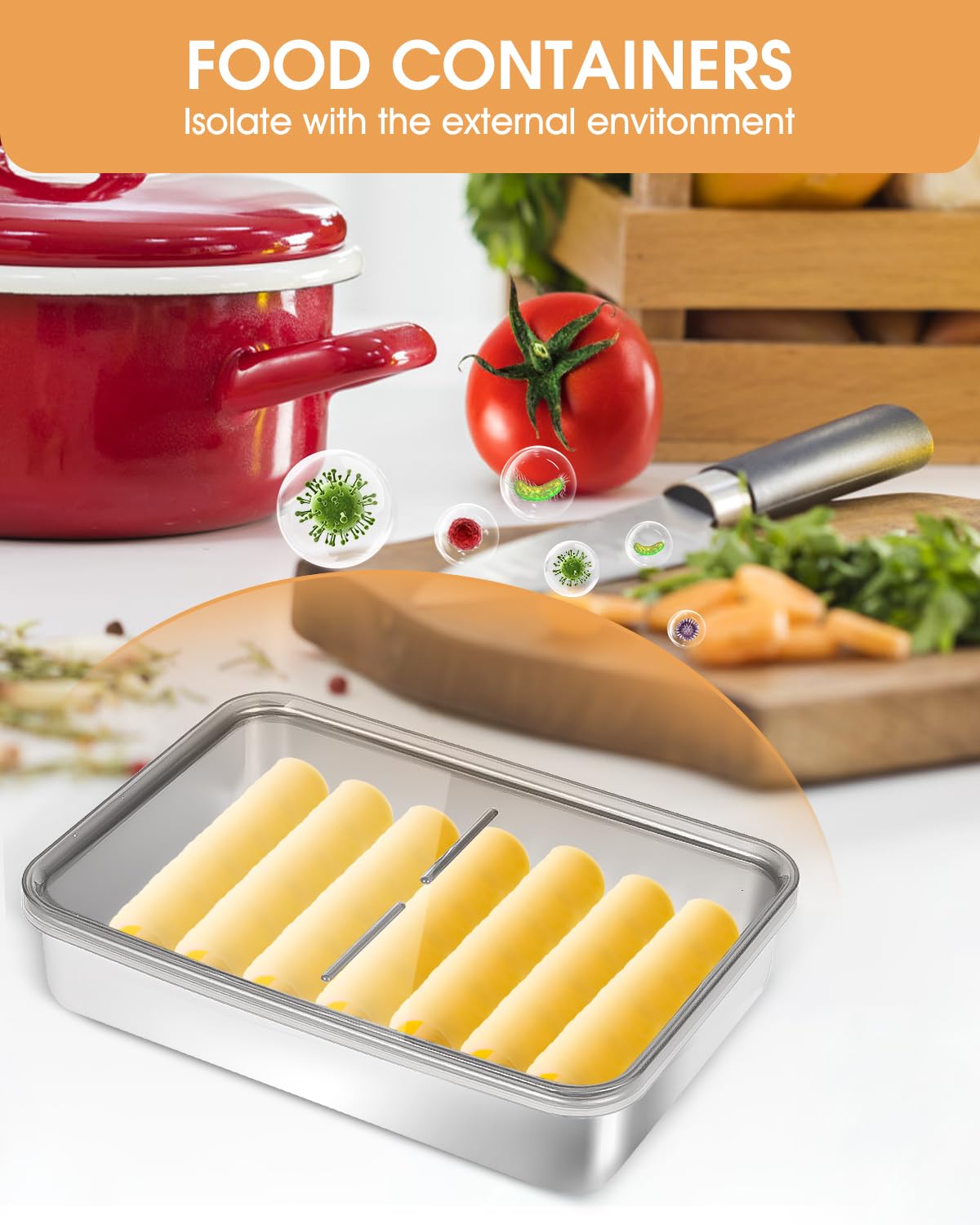 LayaVilla 1PCS Cheese Container for Fridge, 304 Stainless Steel Deli Meat Container for Fridge with Ridged Bottom, Food Storage Containers with Lids (1PCS Cheese Container- 27 FL OZ)