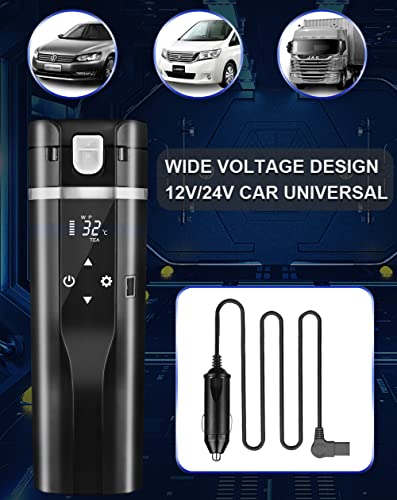24V/12V Travel Electric Kettle for Car/Truck, 480ml Car Heating Mug with Anti-Spill Lid, Leakproof, 304 Stainless Steel Liner Portable Coffee Tea Cup Up to 100β Variable Temp Control Thermos