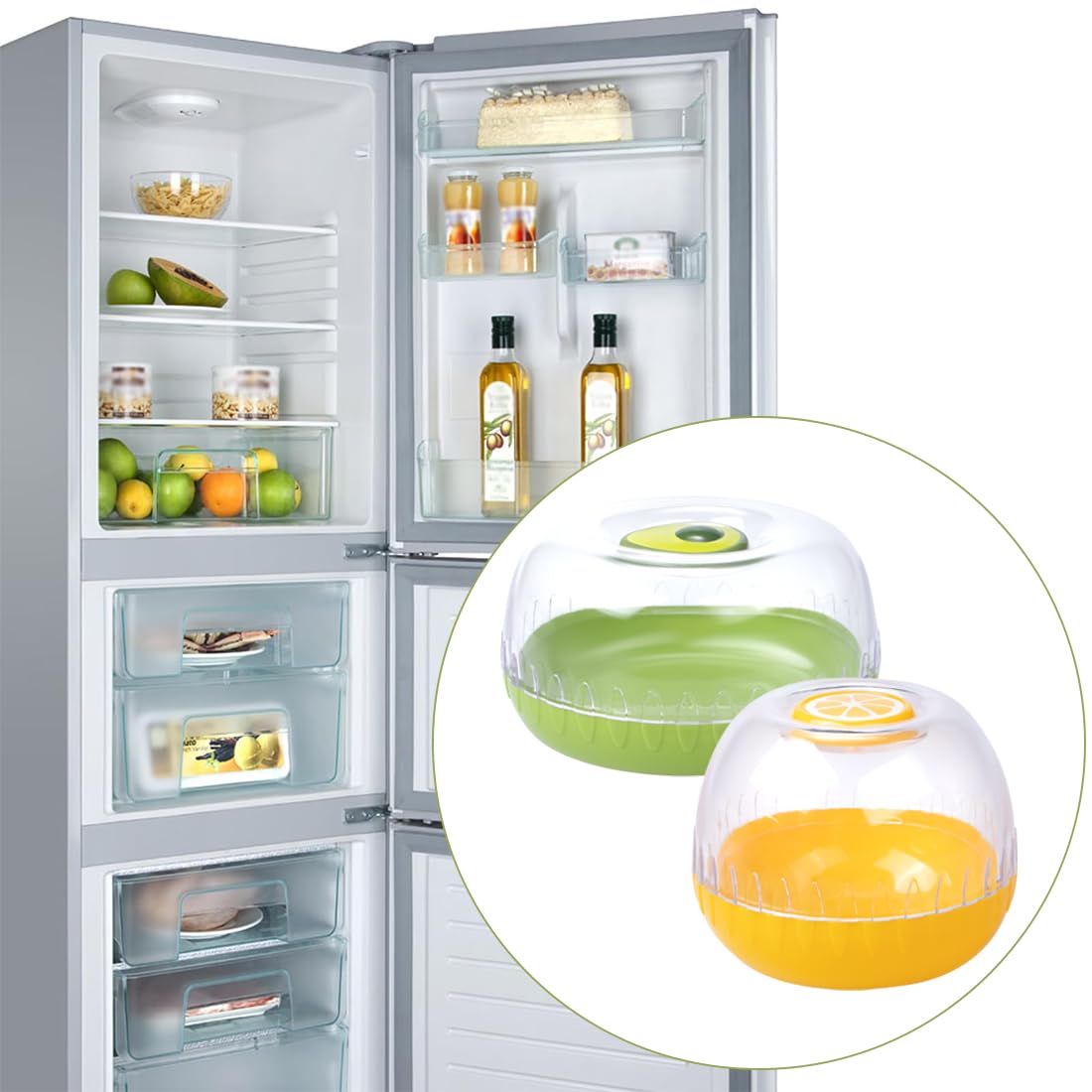 LINXIU Vegetable and Fruit Storage Containers for Fridge Reusable Lemon Holder Organizer Avocado Shaped Storage Food Saver Keepers 2 Pack