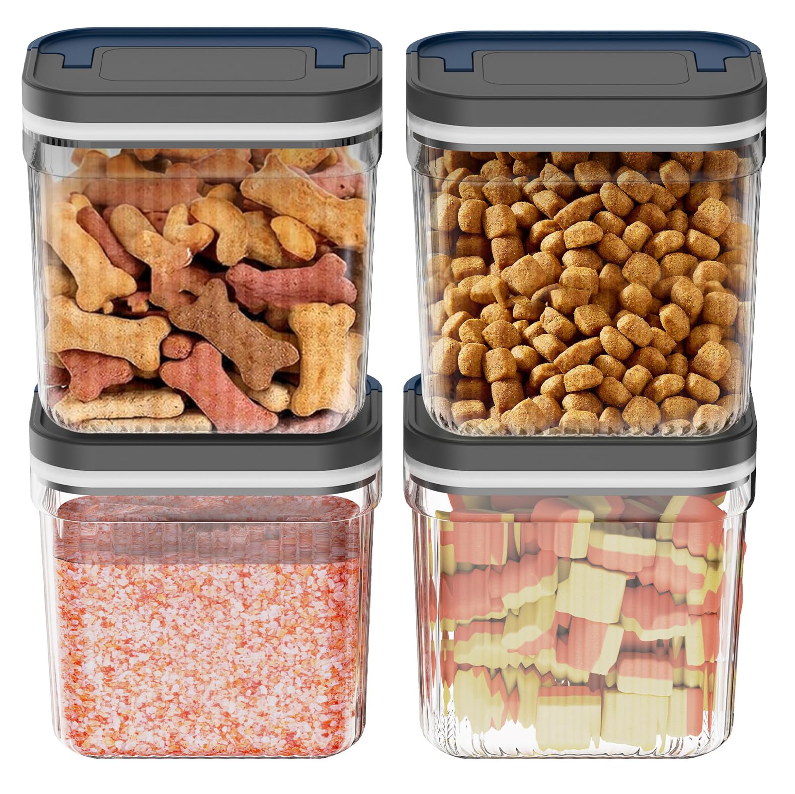 LINKLIFE 4 PACK Dog Treat Container 1.5 Qt x 4, Airtight Food Storage Container, Clear Food Grade Canisters with Lids, Dog Treat Jar Food Canister Set for Dog Food, Snack, Cookie