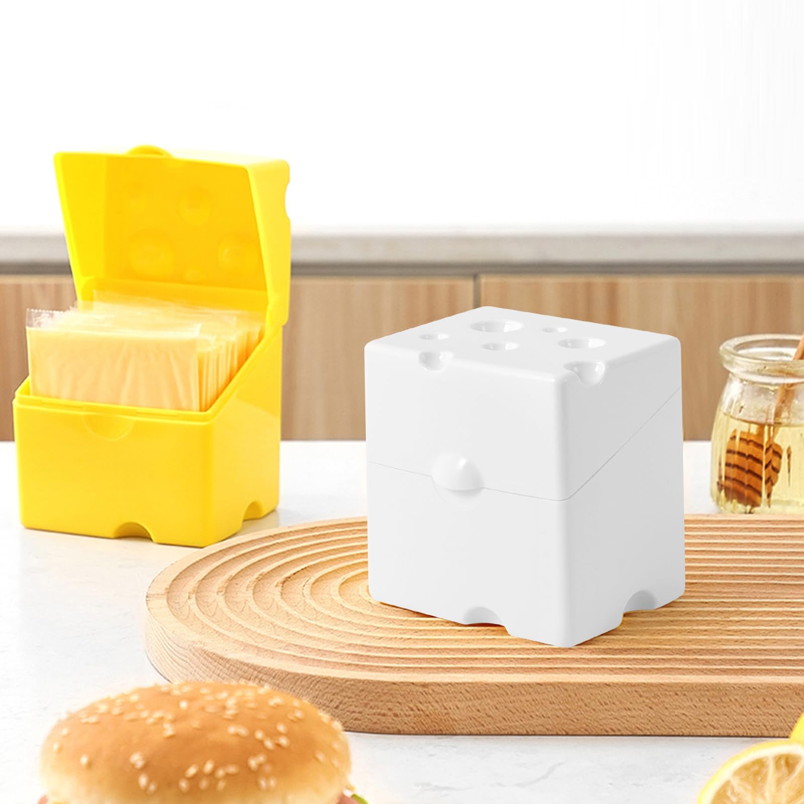 HooYiYuuX 2Pcs Sliced Cheese Slice Holder Container for Refrigerator, Cow Cheese Storage Container for Fridge with Flip Lid, Butter Block Cheese Keeper Saver Box,Kitchen Gadget for Saving Cheese