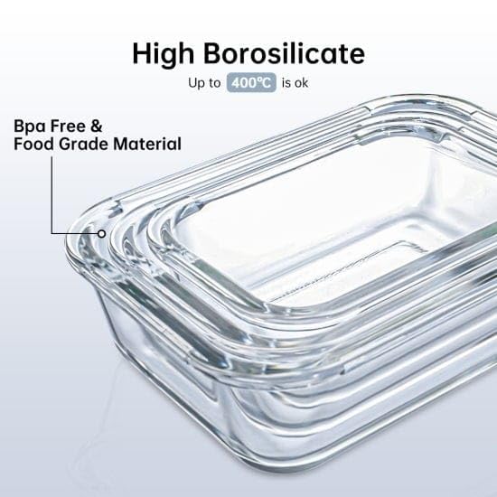 Luxurious Glass food Storage Containers with Lids 4 cup single Airtight 36 oz / 1040 ml Luxury Green lids Microwave & Freezer Safe BPA Free glass Meal Prep Containers with lids