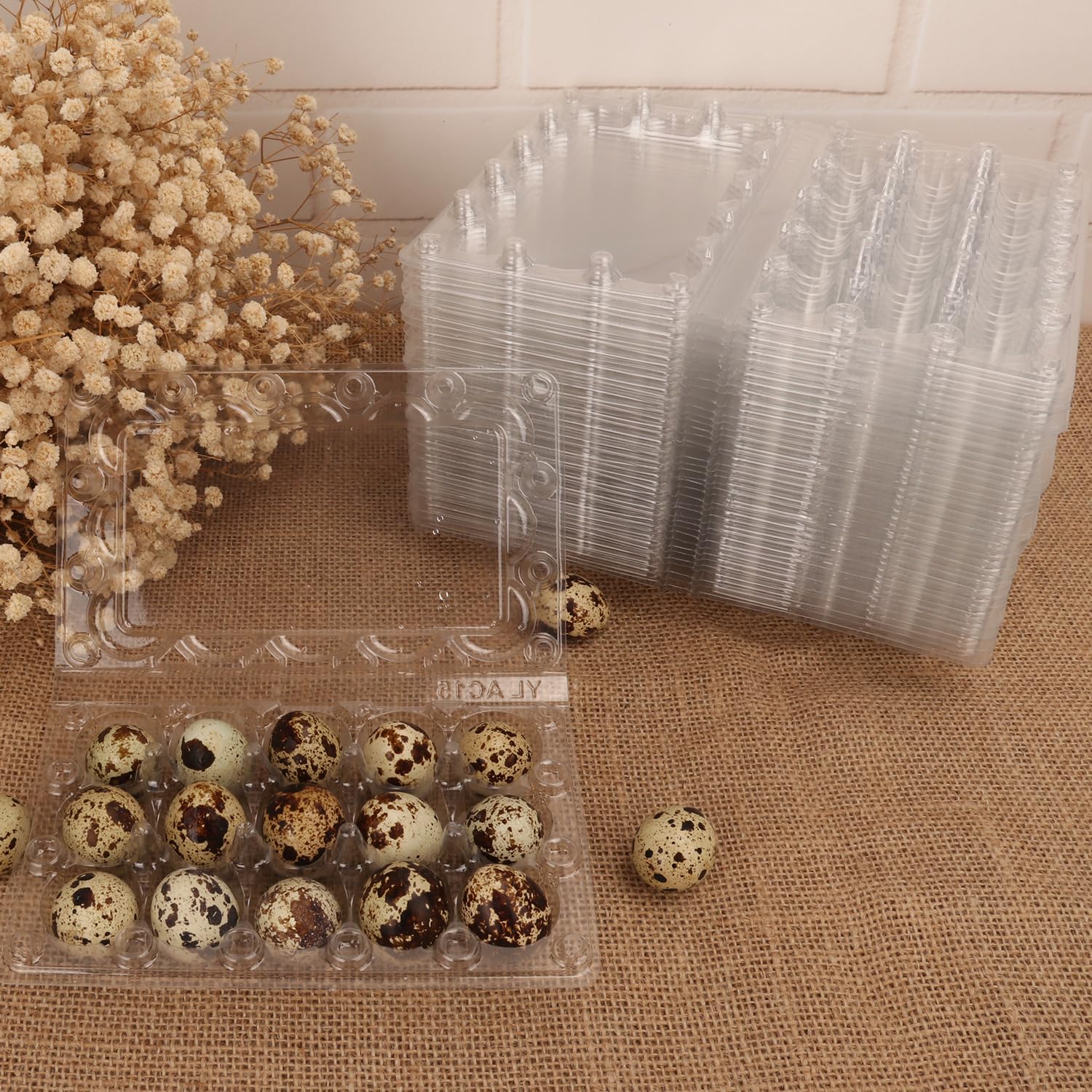 KUKLIPJIM 200 Pack Quail Egg Cartons, Clear Plastic Quail Egg Trays, Holds up to 15 Quail Eggs Securely - Your Ultimate Small Eggs Carton Holders for Bulk Storage and Display