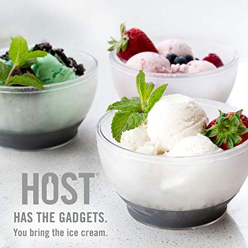 Host Ice Cream Freeze Bowl, Set of 2 Double Walled Insulated Freezer Gel Chiller Kitchen Accessory for Dessert, Dip, Cereal, with Comfort Silicone Grip, Plastic, Grey