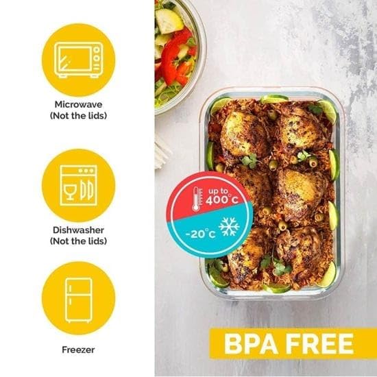 Luxurious Glass food Storage Containers with Lids 4 cup single Airtight 36 oz / 1040 ml Luxury Green lids Microwave & Freezer Safe BPA Free glass Meal Prep Containers with lids