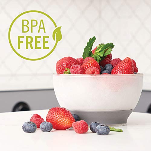 Host Ice Cream Freeze Bowl, Set of 2 Double Walled Insulated Freezer Gel Chiller Kitchen Accessory for Dessert, Dip, Cereal, with Comfort Silicone Grip, Plastic, Grey