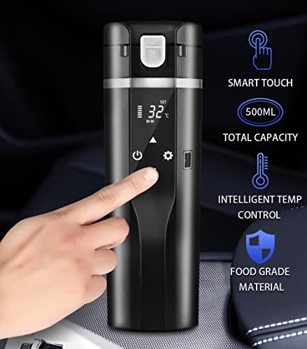 24V/12V Travel Electric Kettle for Car/Truck, 480ml Car Heating Mug with Anti-Spill Lid, Leakproof, 304 Stainless Steel Liner Portable Coffee Tea Cup Up to 100β Variable Temp Control Thermos