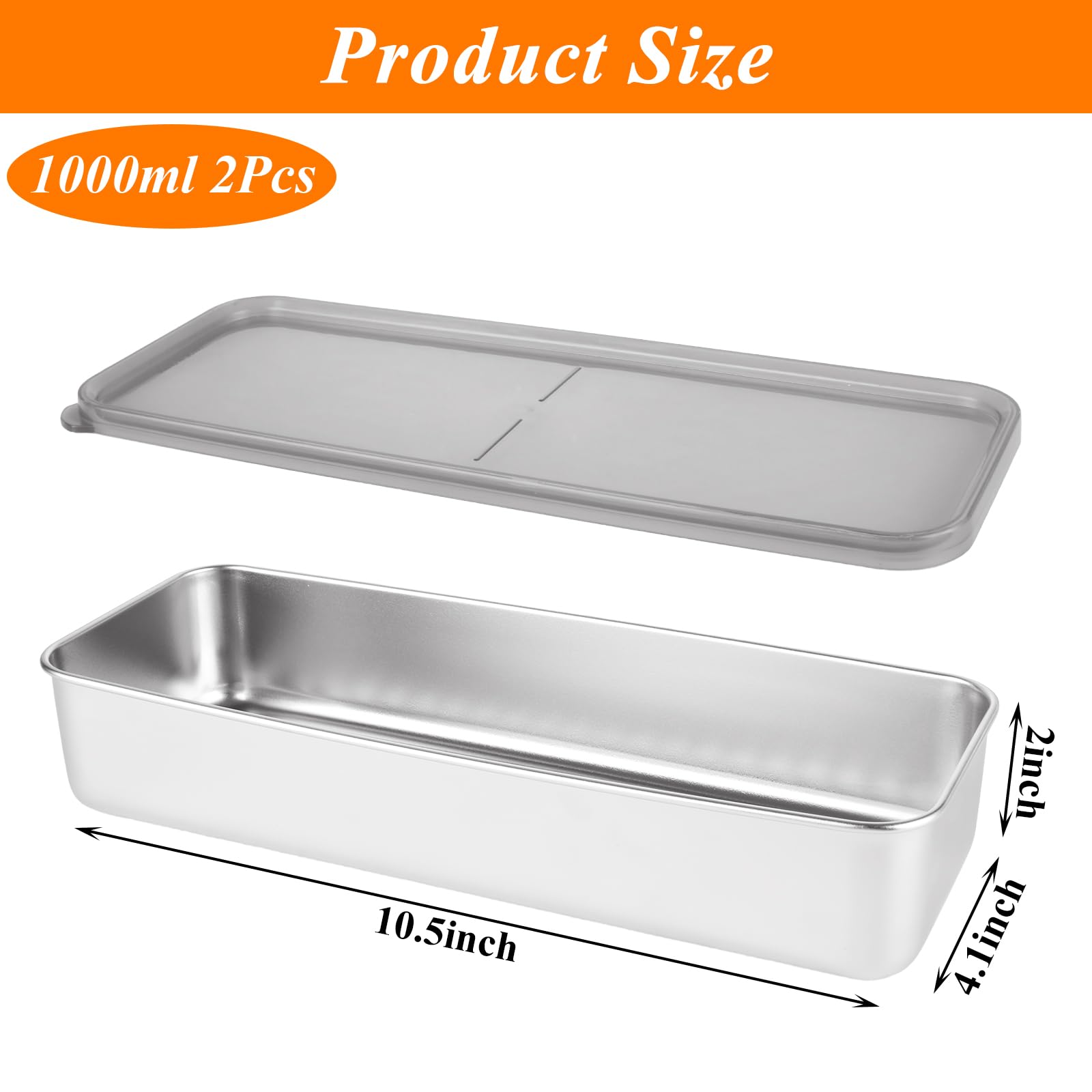 MUXHEL 2 Pcs Bacon Container for Refrigerator Air Tight, 304 Stainless Steel Deli Meat Container for Fridge, Food Storage Container with Airtight Lid for Meat, Cheese, Fruit, Vegetables (1L)