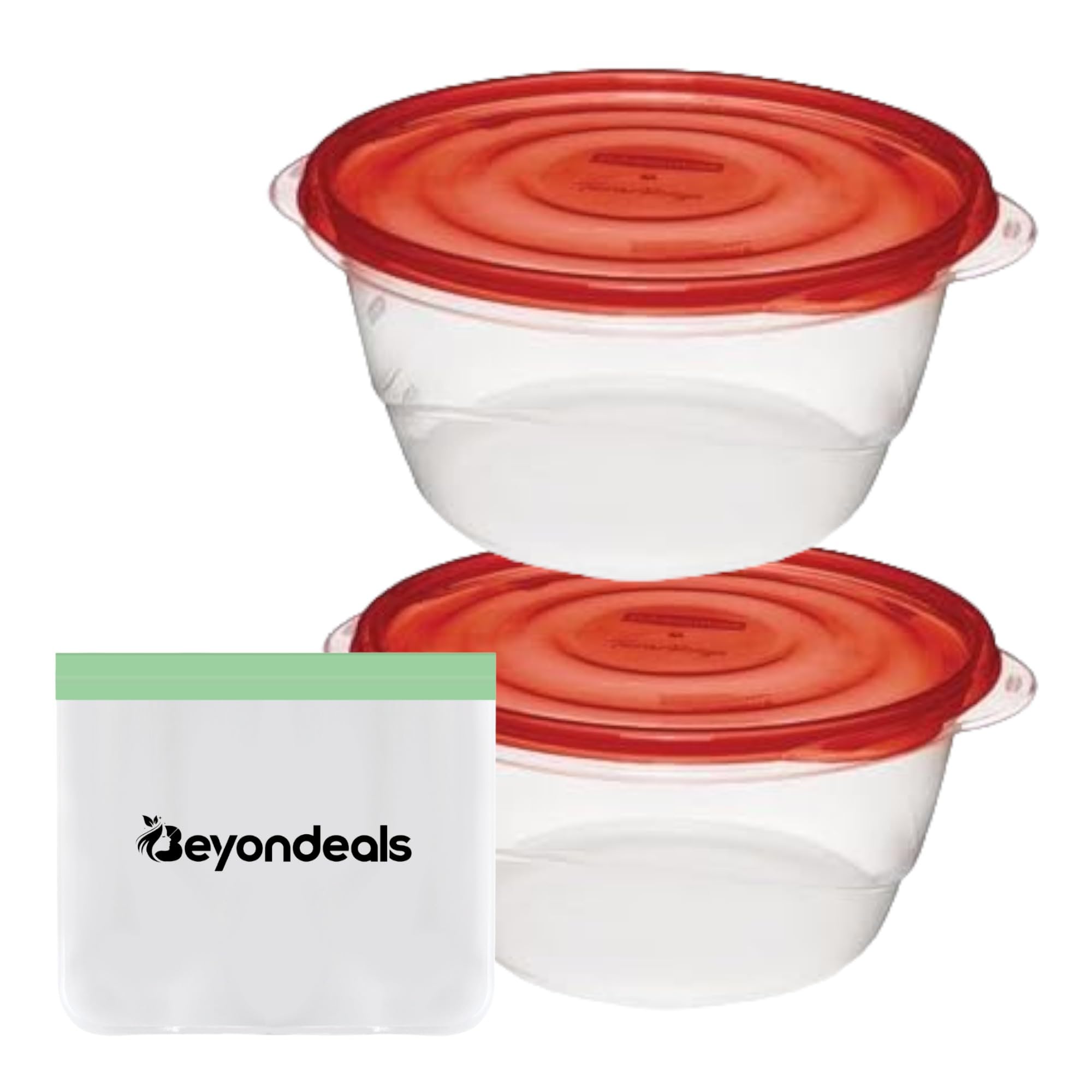 Beyondeals Round Food Storage Containers, 8.9 Ounces, Round Food Containers With Lids | Bundled Reusable Storage Bag, Clear Base, Red Lid For Freezer [Pack Of 2]