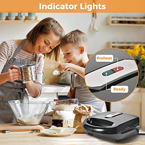 3 in 1 Sandwich Maker, Portable Waffle Iron Maker, Electric Panini Press with Removable Non-Stick Plates LED Indicator Lights, Cool Touch Handle for Breakfast Toaster, Grilled Cheese Bacon and Steak