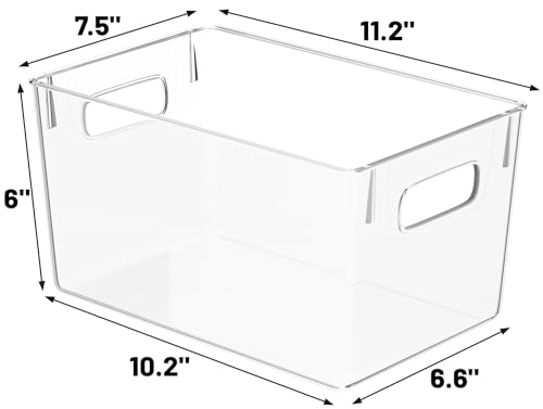 6 Pack Large Clear Storage Organizer Bins, Plastic Storage Bins Pantry Organizer Bins wit Handle, BPA Free Storage Containers for Kitchen, Refrigerator, Freezer, Countertops, Cabinet,Closet,Bathroom