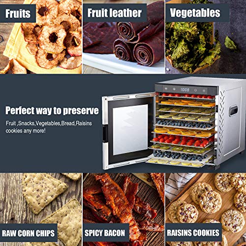 NutriChef Electric Countertop Food Dehydrator -900-Watt Premium Multi-Tier Meat Beef Jerky Maker Fruit/Vegetable Dryer w/10 Shelf Stainless Steel Trays,Digital Timer,Temperature Control-NCFD10S