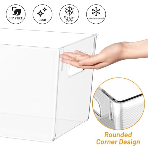 6 Pack Large Clear Storage Organizer Bins, Plastic Storage Bins Pantry Organizer Bins wit Handle, BPA Free Storage Containers for Kitchen, Refrigerator, Freezer, Countertops, Cabinet,Closet,Bathroom