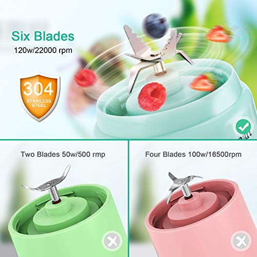 iOCSmart Portable Personal Size Blender, USB Rechargeable Mini Fruits Small Juicer Blender for Shakes and Smoothies with 2 Juice Cup Portable on the Go (Blue)
