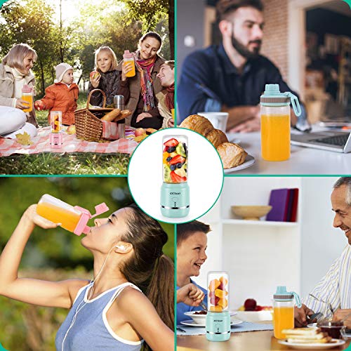 iOCSmart Portable Personal Size Blender, USB Rechargeable Mini Fruits Small Juicer Blender for Shakes and Smoothies with 2 Juice Cup Portable on the Go (Blue)