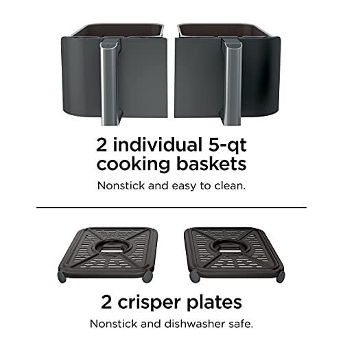 Ninja DZ401 Foodi 6-in-1 10-qt. XL 2-Basket Air Fryer with DualZone Technology, Black (Renewed), 10 Quart Air Fryer