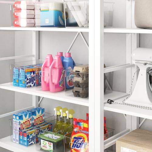6 Pack Large Clear Storage Organizer Bins, Plastic Storage Bins Pantry Organizer Bins wit Handle, BPA Free Storage Containers for Kitchen, Refrigerator, Freezer, Countertops, Cabinet,Closet,Bathroom