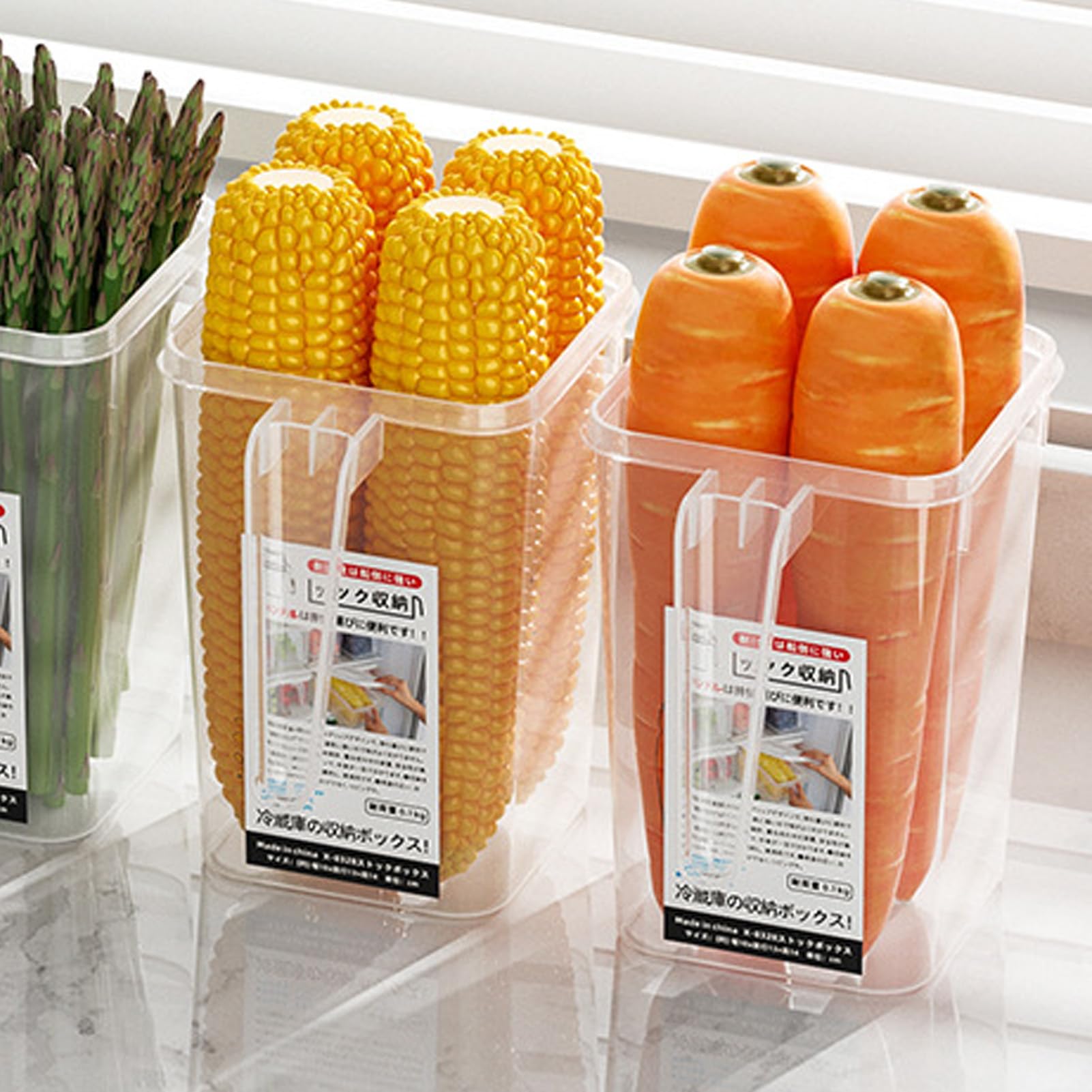 Cyrank 2Pcs Refrigerator Organizer Box, Refrigerator Side Door Storage Box with Lid Fruit Vegetable Containers Clear Plastic Fridge Side Door Storage Box Set for Kitchen