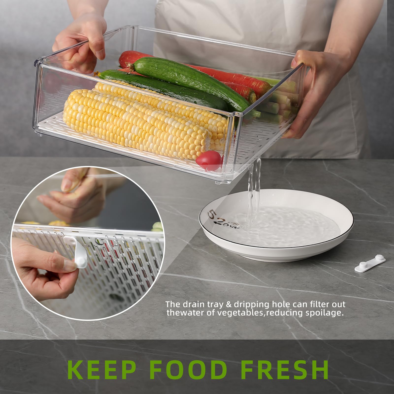 Santiccipa Refrigerator Organizers and Storage, 10 Pack Stackable Clear Drawer Storage Containers and Bins with Lids for Salad Bar, Fruits, Vegetables, Food, Produce, Kitchen and Fridge Organization