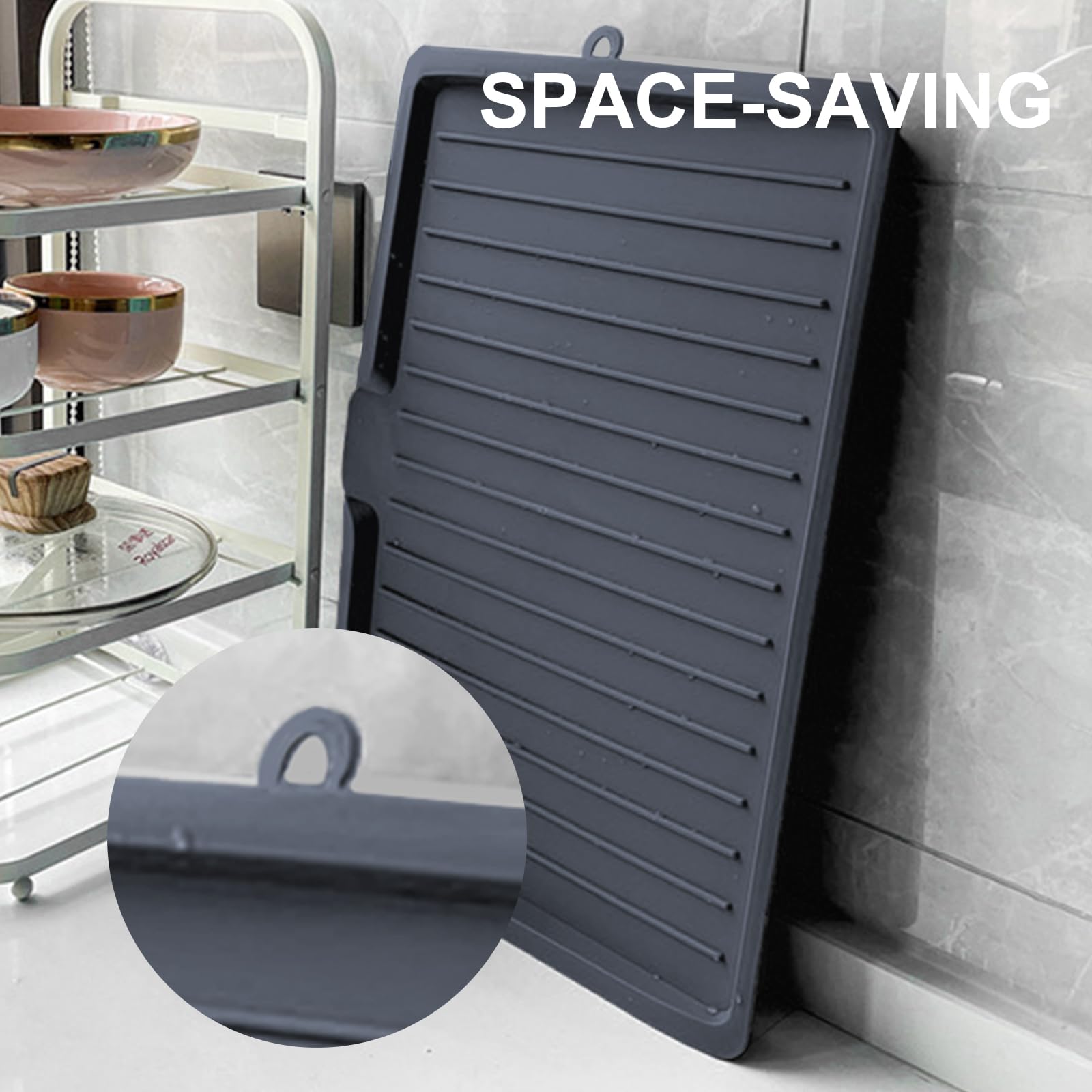 SWEETBIUTI Dish Drain Board Tilt PP Dish Drainer Quick Dry Dish Drain Board with Drain Port Dish Drying Rack Multipurpose for Kitchen Counter, Black 15.75x10.43x1.18in.