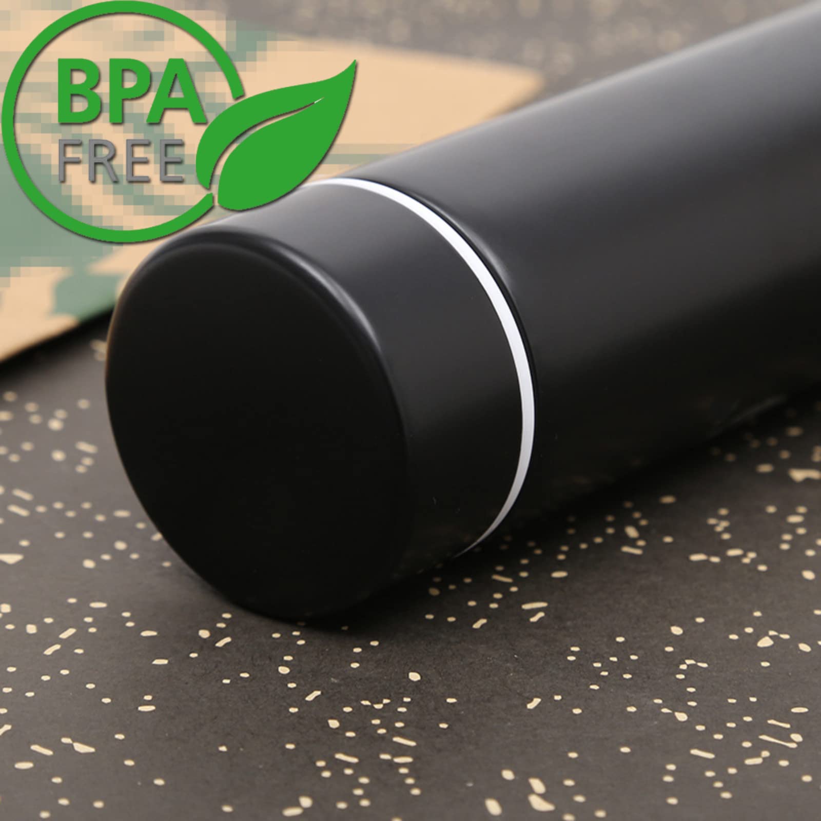Jumigra Insulated Water Bottle, 18/8 (304) Stainless Steel, Super Slim Skinny Mini, Portable, Leak Proof, 8oz, Black