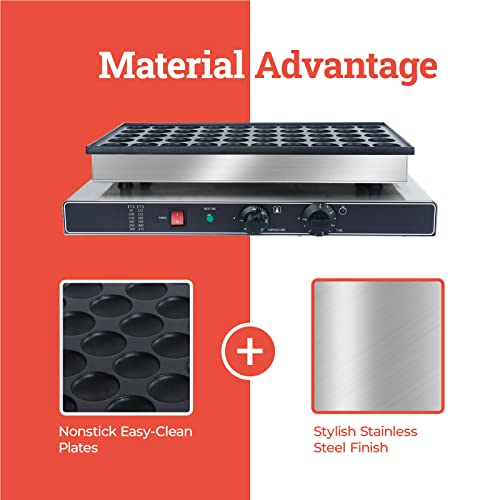Mini Pancakes Maker, 50PCS Arepa Maker 1700W 1.8 Inches Mini Pie Maker Stainless Steel Commercial Electric Baker Machine Nonstick Poffertjes Pan for Home Kitchen Restaurant Snack Bar (US plug 110V)