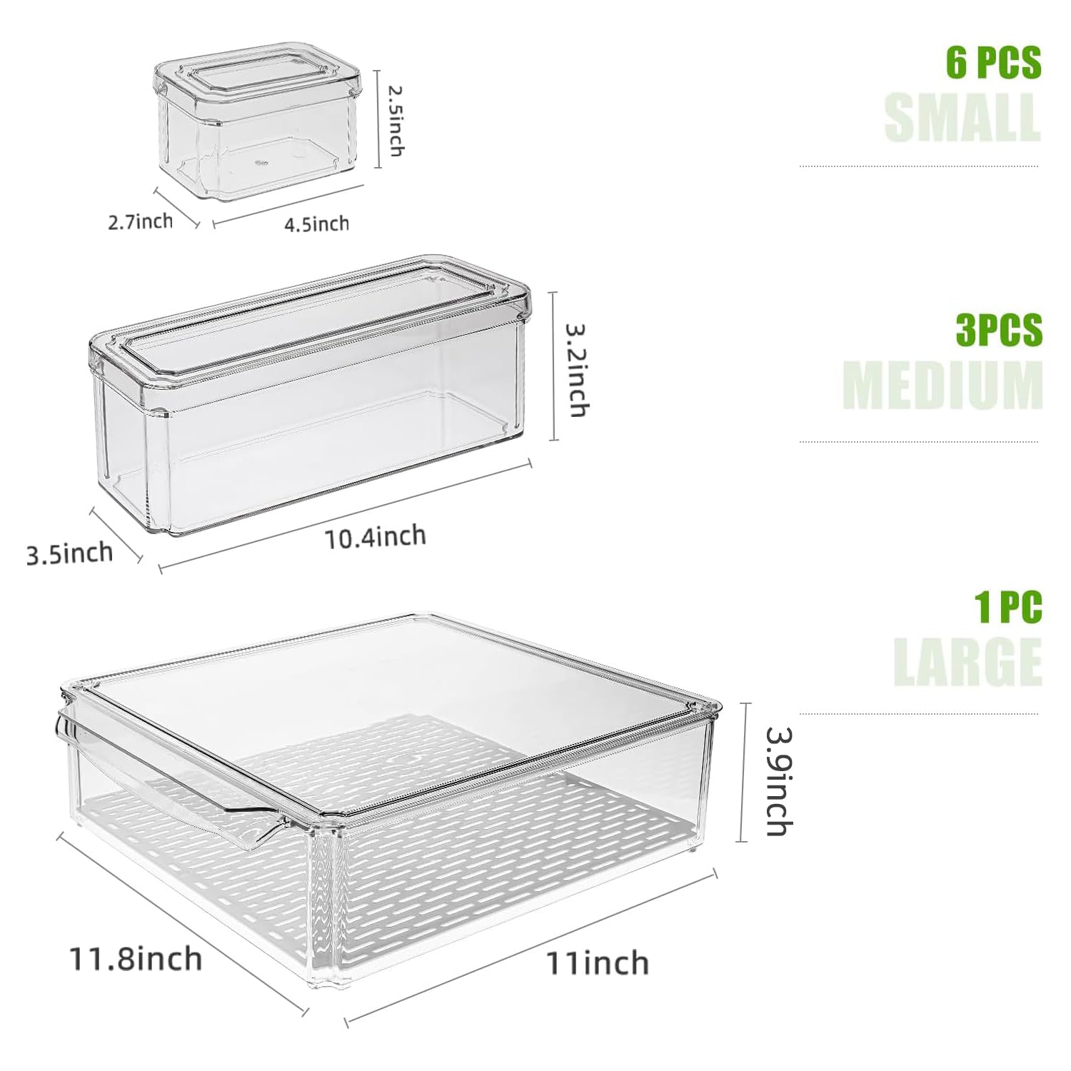 Santiccipa Refrigerator Organizers and Storage, 10 Pack Stackable Clear Drawer Storage Containers and Bins with Lids for Salad Bar, Fruits, Vegetables, Food, Produce, Kitchen and Fridge Organization