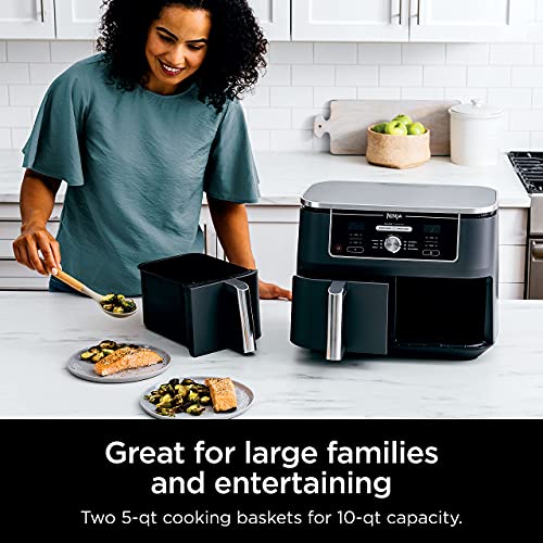 Ninja DZ401 Foodi 6-in-1 10-qt. XL 2-Basket Air Fryer with DualZone Technology, Black (Renewed), 10 Quart Air Fryer