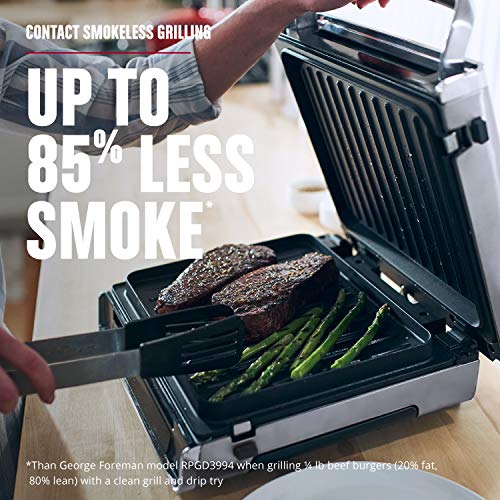 George Foreman Family Size (4-6 Servings), GRD6090B Smokeless-Digital Smart Select, Stainless Steel
