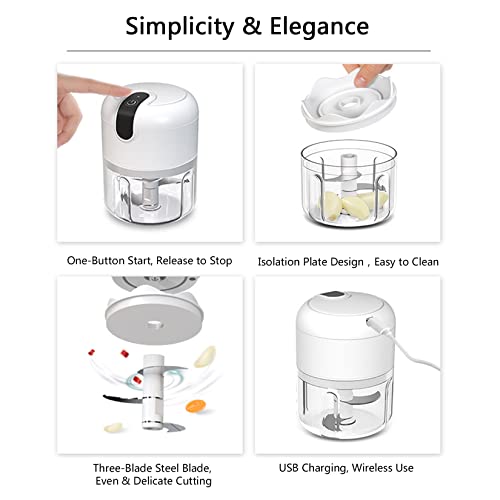 Pogeair White 3 CUP Cordless Mini Food Chopper,Small Food Processor for Garlic,Nut,Meat(100+250+350ML)