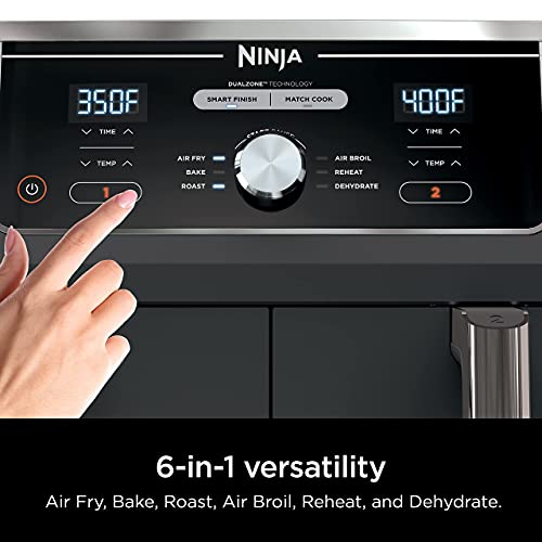 Ninja DZ401 Foodi 6-in-1 10-qt. XL 2-Basket Air Fryer with DualZone Technology, Black (Renewed), 10 Quart Air Fryer