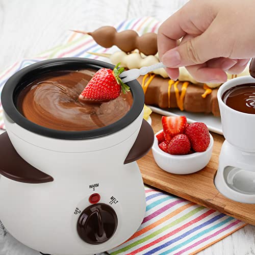 Micnaron Chocolate Fondue Pot Electric Chocolate Melting Pot Chocolate Maker Chocolate Marshmallow Candy Melting Warming Fondue Set Dipping Pot with 10pcs Forks & Removable Pot for Party, White
