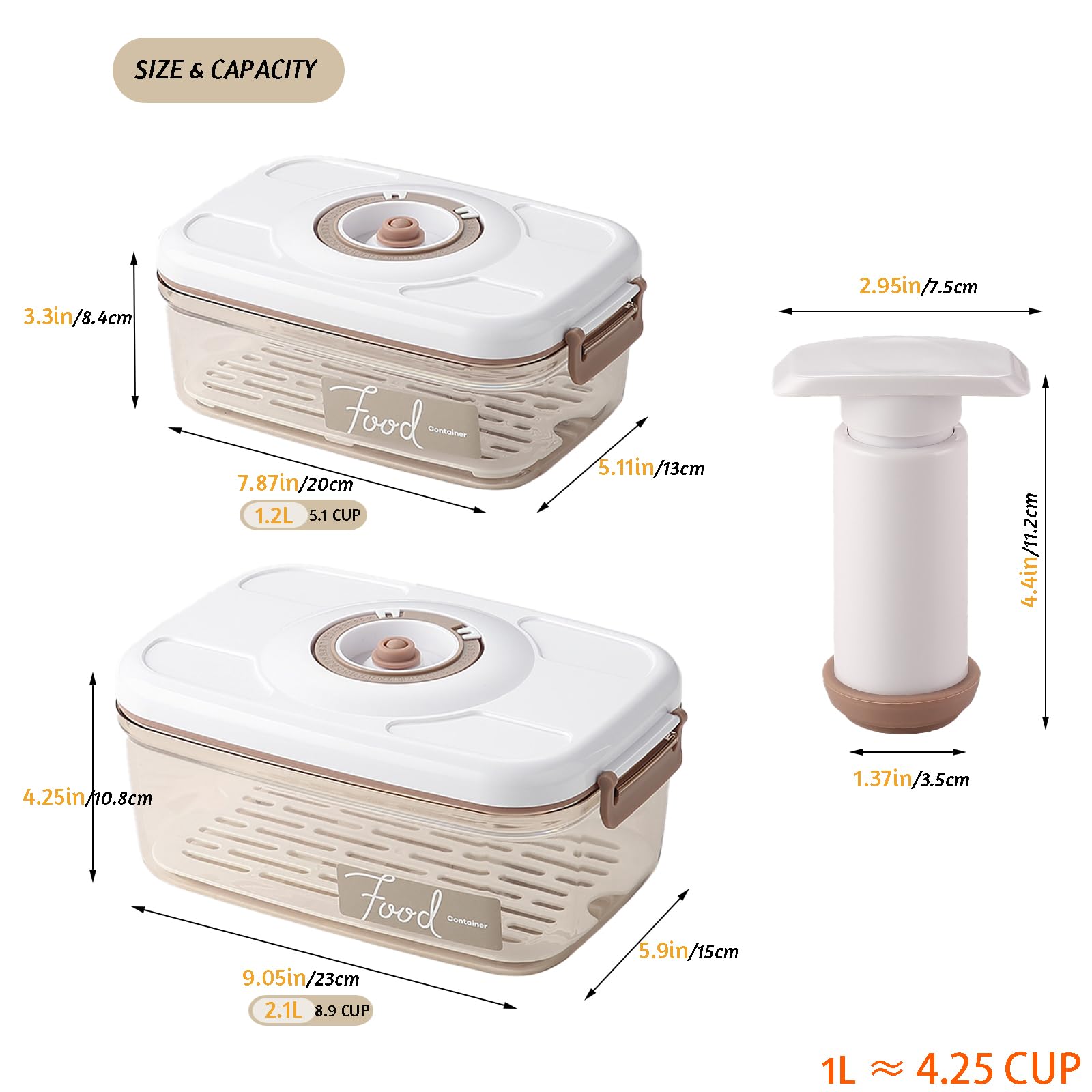 AYYOYYOY Vacuum Seal Containers - Marinade and Keep Food Fresh with Time Dial, BPA Free, Drainer, Microwave Friendly - 2 Piece Set (5.1Cups+8.9Cups Rectangular)
