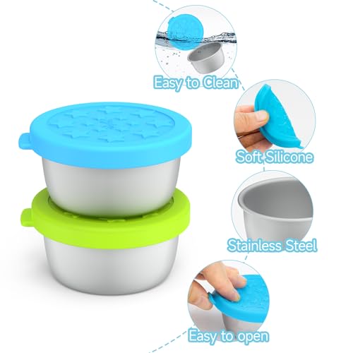 Stainless Steel Condiment Containers with Leakproof Food-grade Silicone Lids, Portion Bento Box and Mini Sauce Container of Kids Lunch to Go for Snack, Dessert, Souffle, Salad Dressing (MIX, 6 Pack)