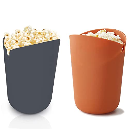 Silicone Microwave Popcorn Popper Reusable Single Serve Portion Popcorn Popper Maker Bowls Set For Family Dishwasher Safe 2 piece, Multicolored
