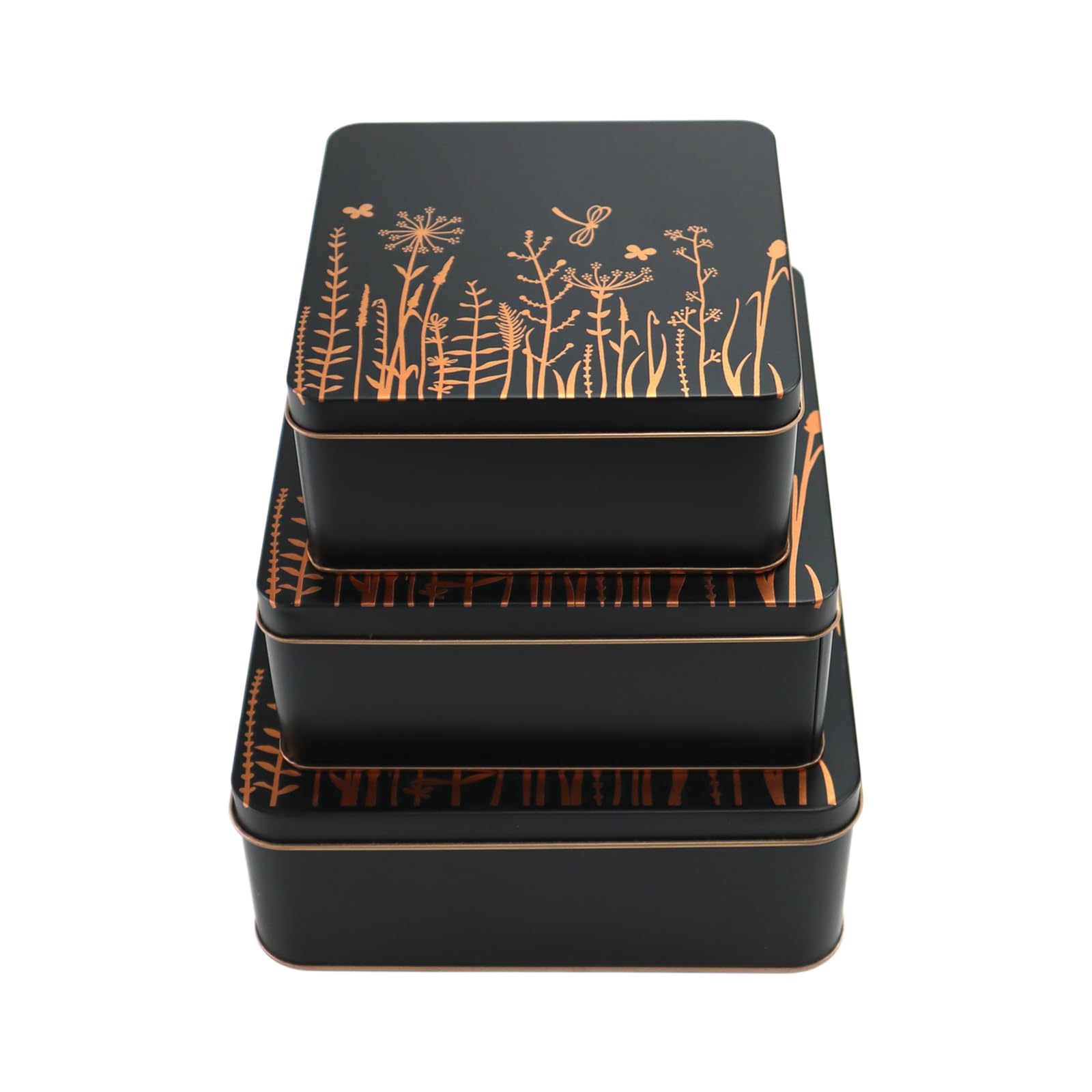 PHILPETY Decorative Storage Box Rural Tin Gift Box Tinplate Candy Cookie Box Square Candy Storage Containers with Lids for Chocolate Candy Tea Coffee Cosmetics Jewelry Photos Gift Case 3Pcs