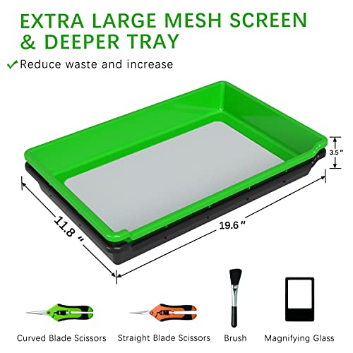FuturHydro Trimming Tray 150 Micron Screen Keef Pollen & Herb Dry Sifter Tray with 2 Trimming Scissors Harvest Accessories (Green)