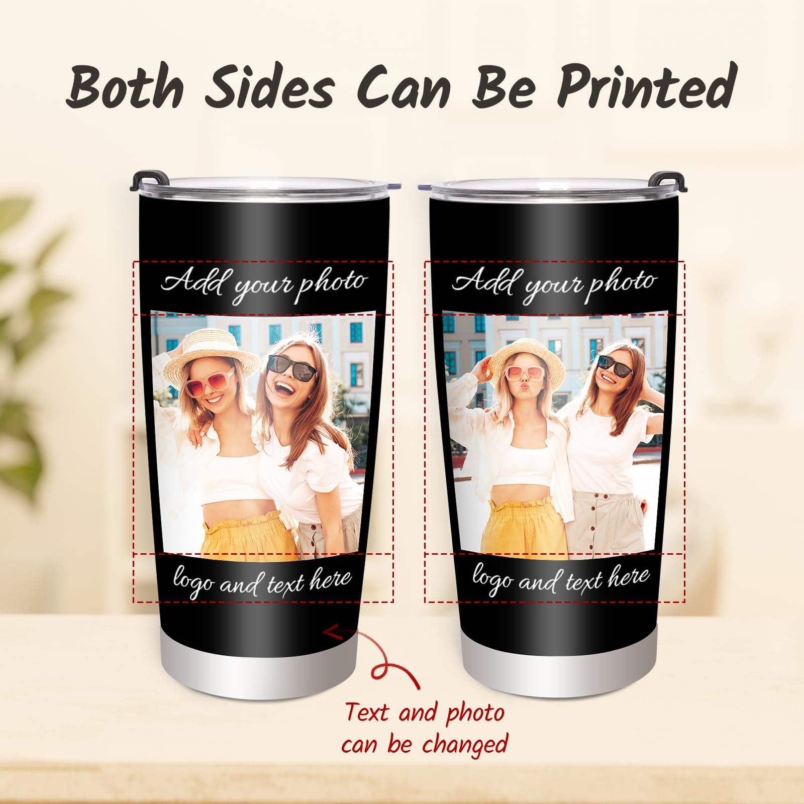 Customizedbee Custom Tumbler Personalized with Picture Name Text & Logo, 20oz Stainless Steel Travel Coffee Mug Cup - Personalized Gifts for Birthday Anniversary Couples Friends Families Office