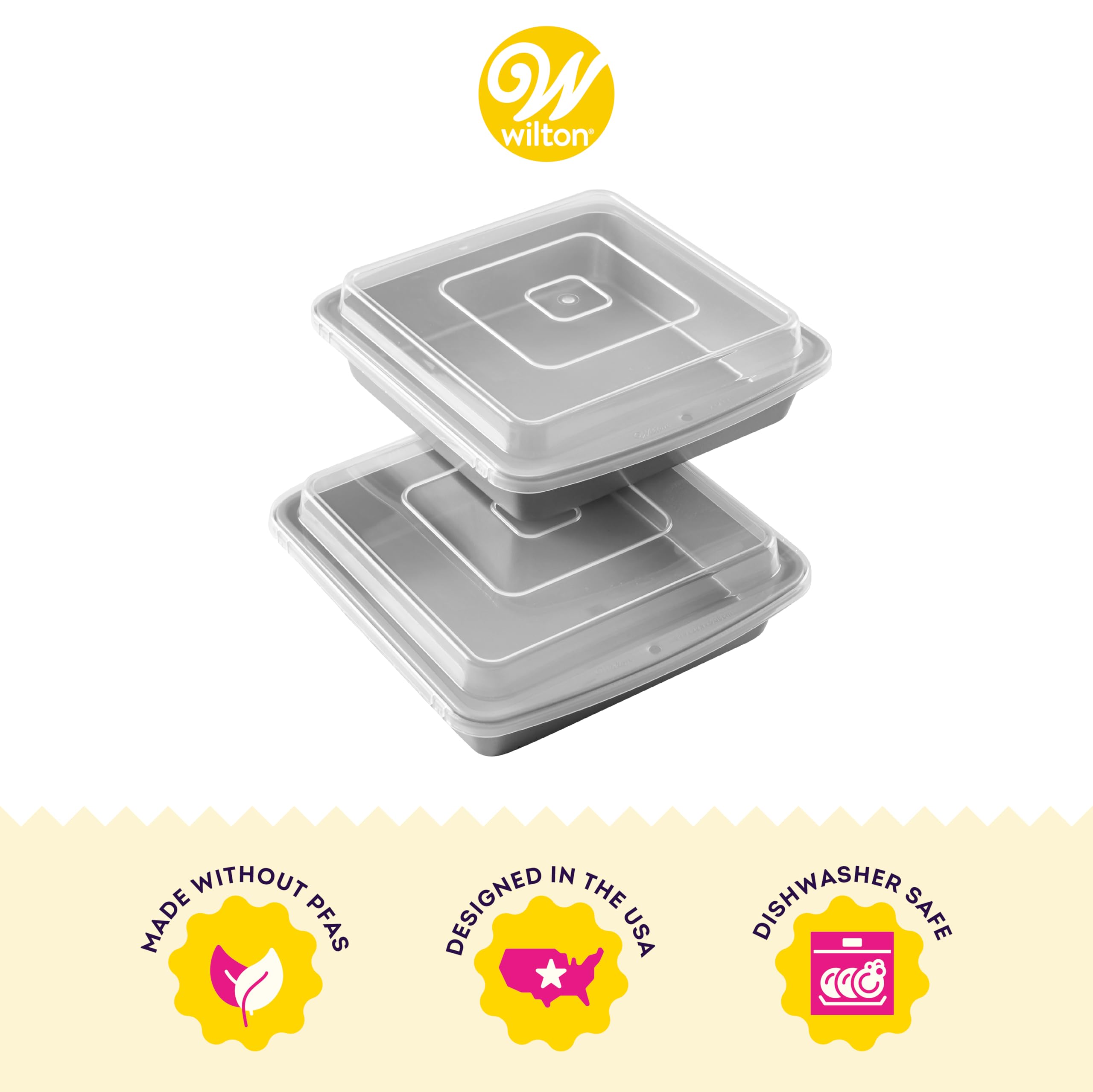 Wilton Recipe Right Non-Stick 9-Inch Square Baking Pan with Lid, Set of 2