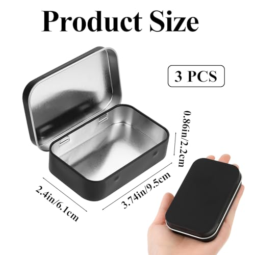 Bewudy 3 PCS Metal Rectangular Hinged Tin Boxes with Lid, Mini Metal Tin Box, Containers Portable Box, Small Storage Kit Home Organizer for Storage Candies Jewelry Crafts