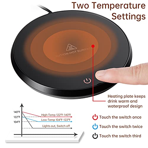 UNBREAKABLE Mug Warmer,Coffee Mug Warmer for Desk Auto Shut Off,Smart Coffee Cup Warmer with 2 Temperature Setting,Electric Mug Warmer Plate for Coffee,Milk,Tea,Cocoa,Black
