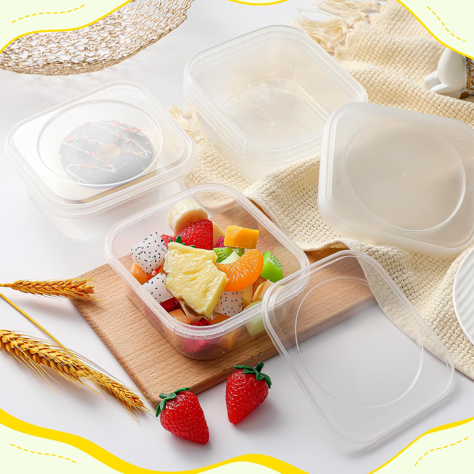 Yiyiring 50 Pack 12 oz Tamper Proof Containers with Lid Square Deli Plastic Sandwich Tiramisu Airtight Meal Container with Lids for Kitchen Storage