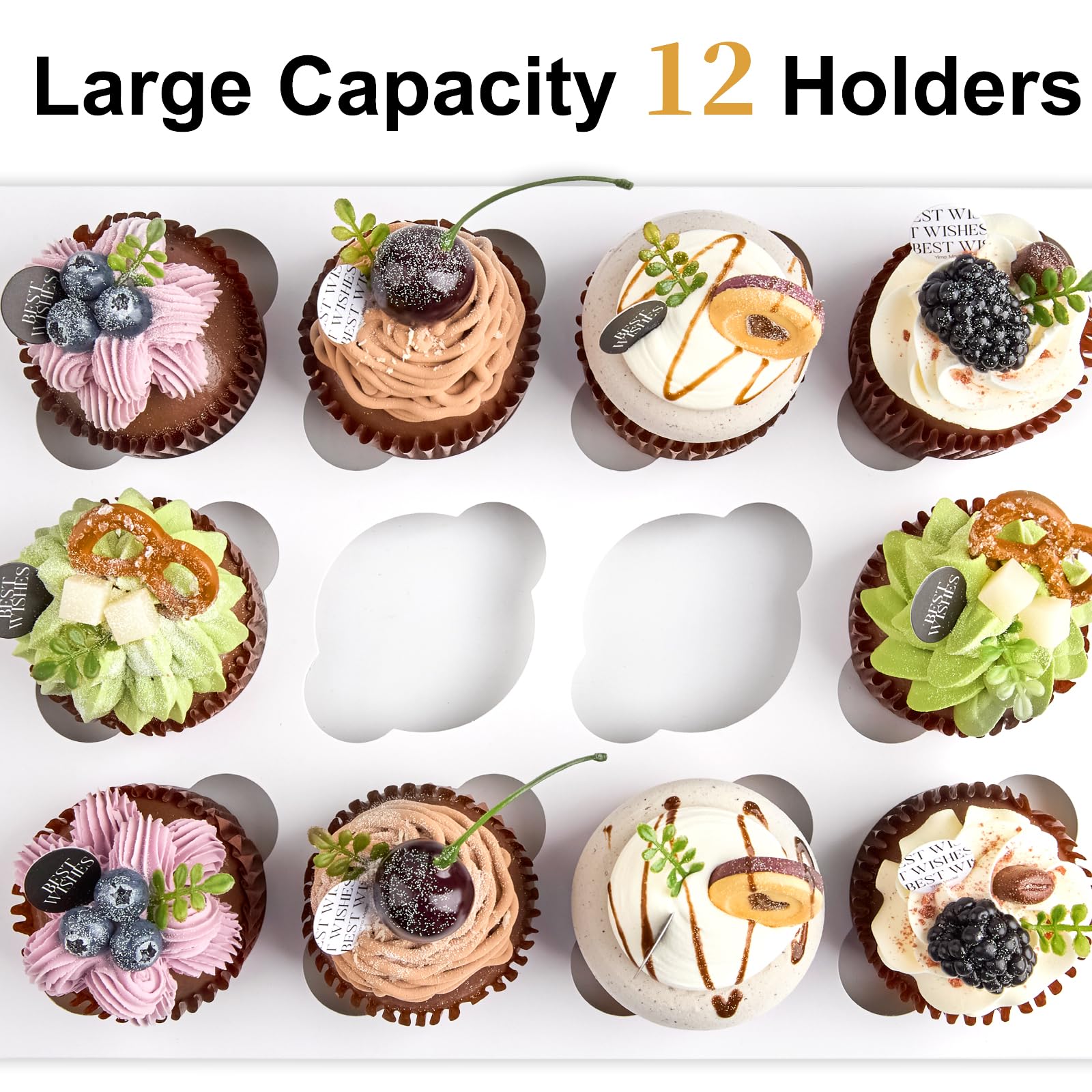 Kucoele 12 Count Cupcake Boxes, 6 Pack White Cupcake Containers with Windows and Inserts, Disposable Cupcake Carriers for Muffins, Treats, Pastries, 13 x 10 x 4 Inches