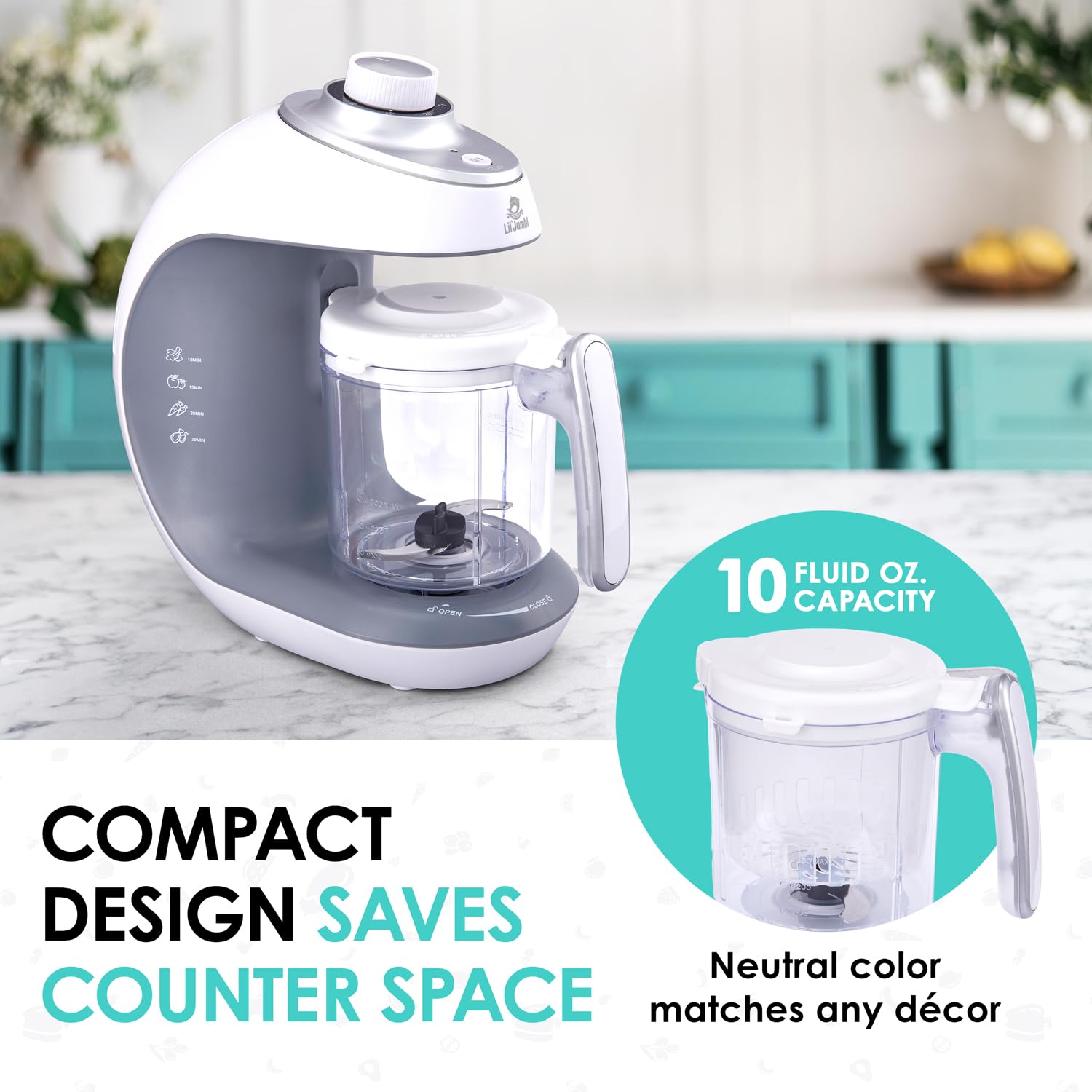 Lil’ Jumbl Baby Food Maker - 2-in-1 Steamer & Puree Blender with Timer, One-Press Processor & Auto Shutoff - Cook & Steam Fruits, Veggies & Other Healthy Homemade Infant & Toddler Meals in Minutes