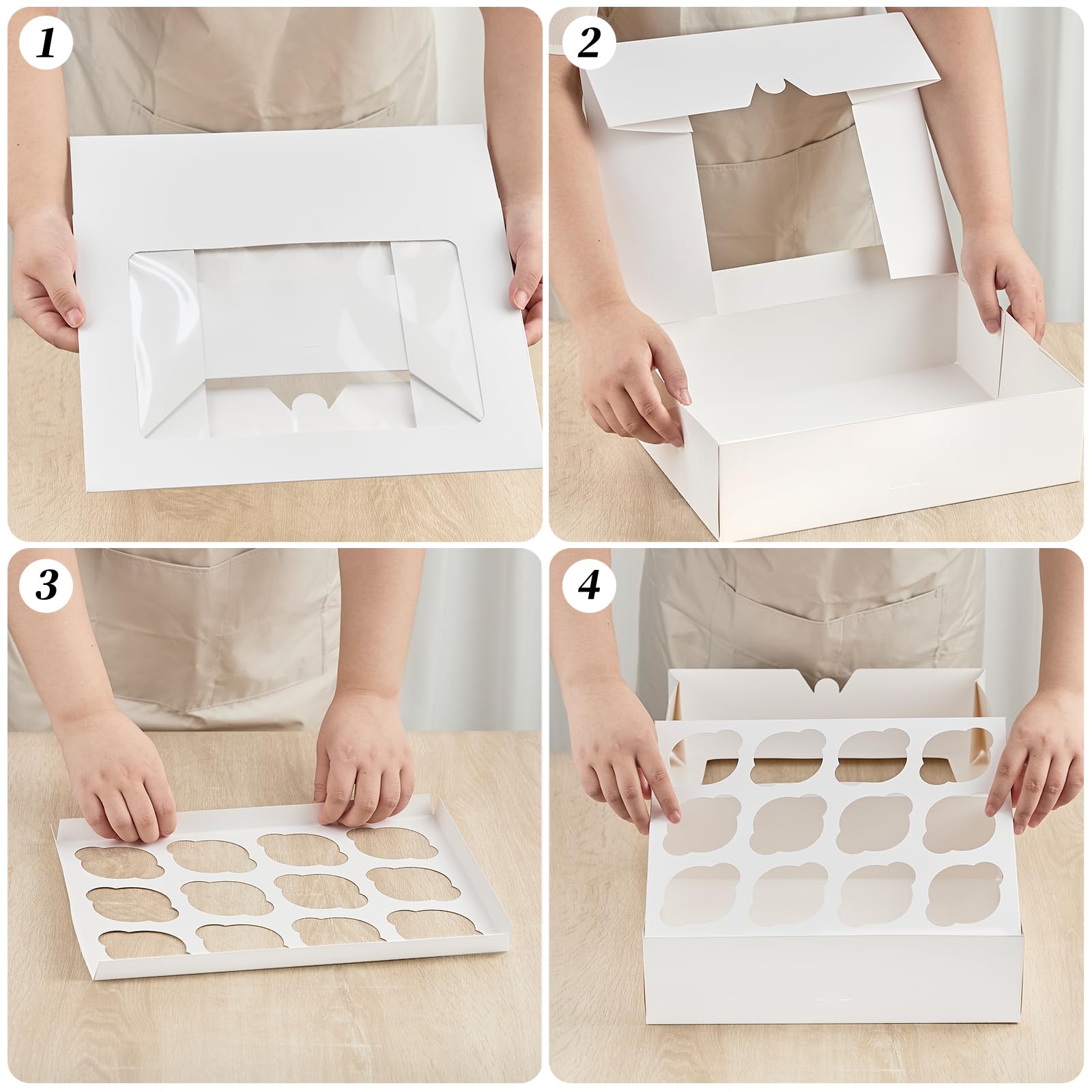 Kucoele 12 Count Cupcake Boxes, 6 Pack White Cupcake Containers with Windows and Inserts, Disposable Cupcake Carriers for Muffins, Treats, Pastries, 13 x 10 x 4 Inches
