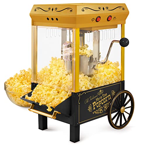 Nostalgia Vintage Table-Top Popcorn Maker, 10 Cups, Hot Air Popcorn Machine with Measuring Cap, Oil Free, Black