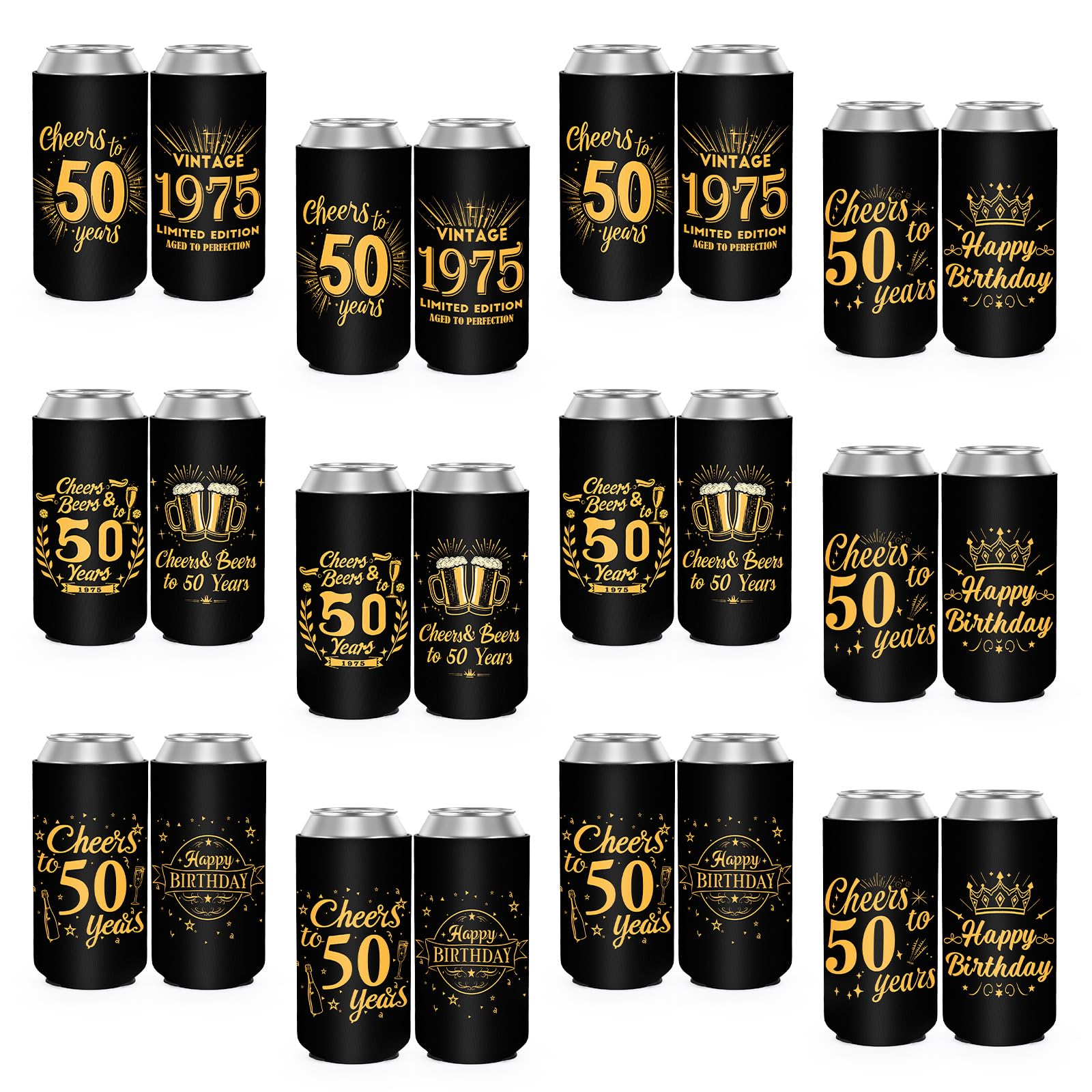 Slim Can Cooler Sleeves 12 Pack, Neoprene Skinny Can Coolers for 12 oz Standard Cans Cup,50th Birthday Party Favor Decorations for Men Women Funny Party Supplies (50th Birthday Party)