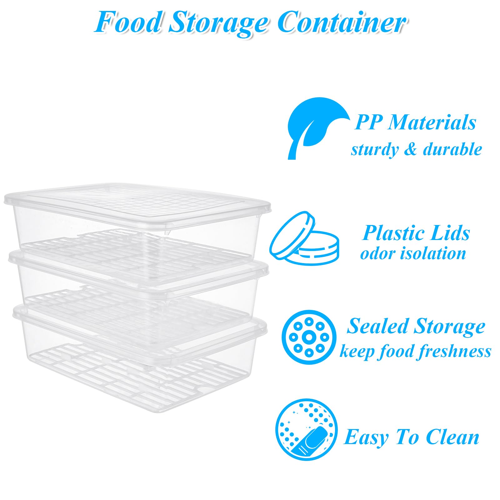 QTLCOHD 8 Pack Large Food Storage Containers with Removable Drain Plate and Lid for Meat Fruits Vegetables Freezer Storage
