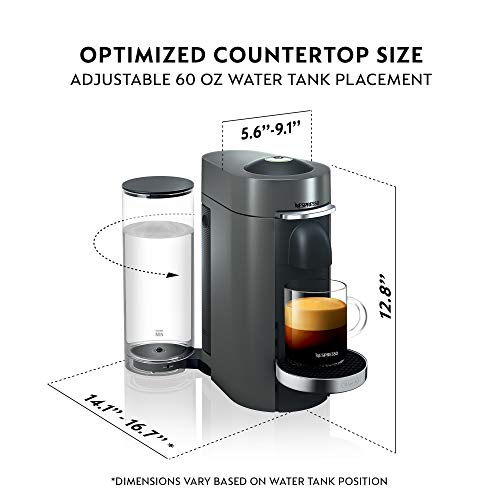 Nespresso VertuoPlus Deluxe Coffee and Espresso Machine by De'Longhi, Titan, with Vertuoline Variety Pack Coffees included