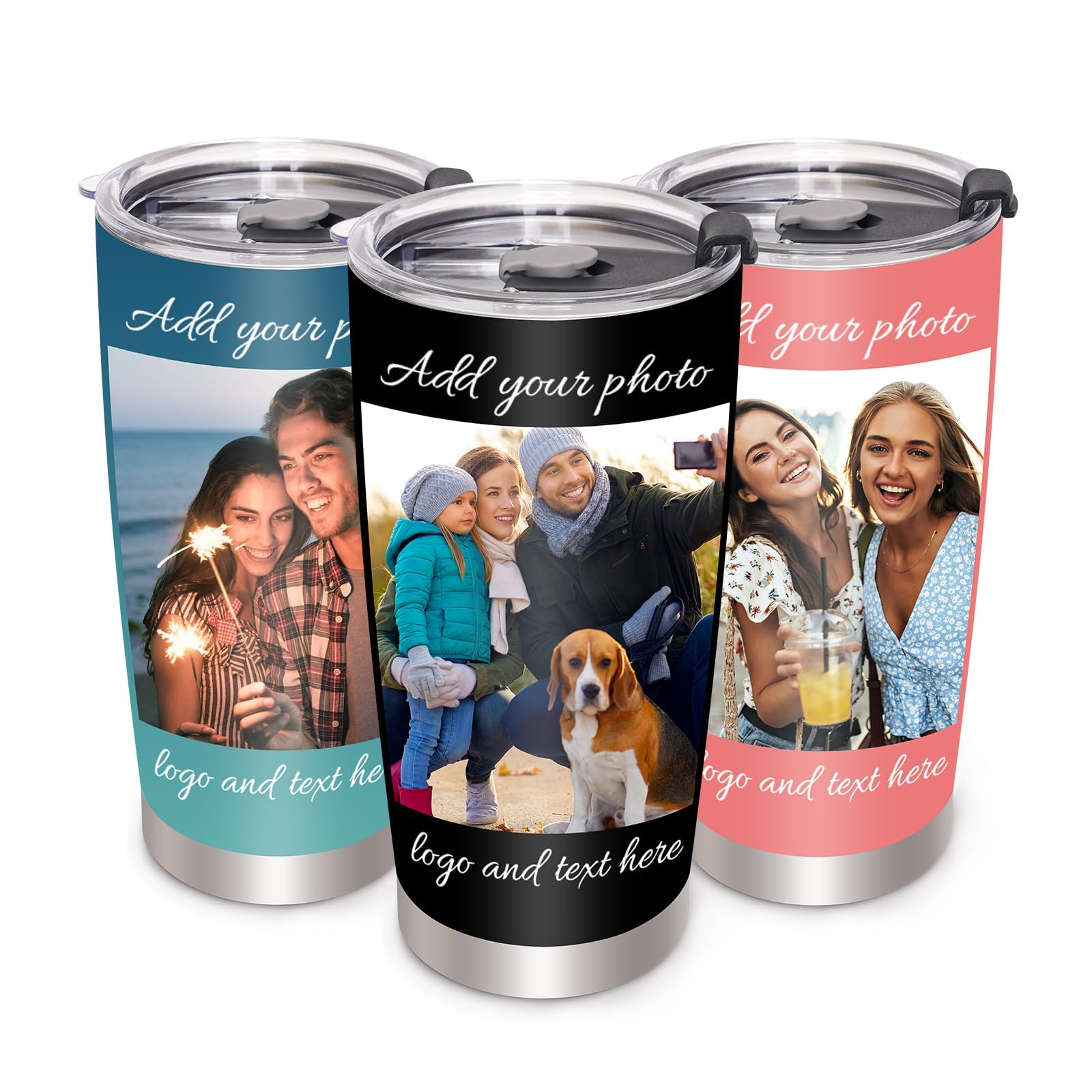 Customizedbee Custom Tumbler Personalized with Picture Name Text & Logo, 20oz Stainless Steel Travel Coffee Mug Cup - Personalized Gifts for Birthday Anniversary Couples Friends Families Office